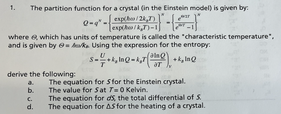 The partition function for a crystal (in the Einstein | Chegg.com