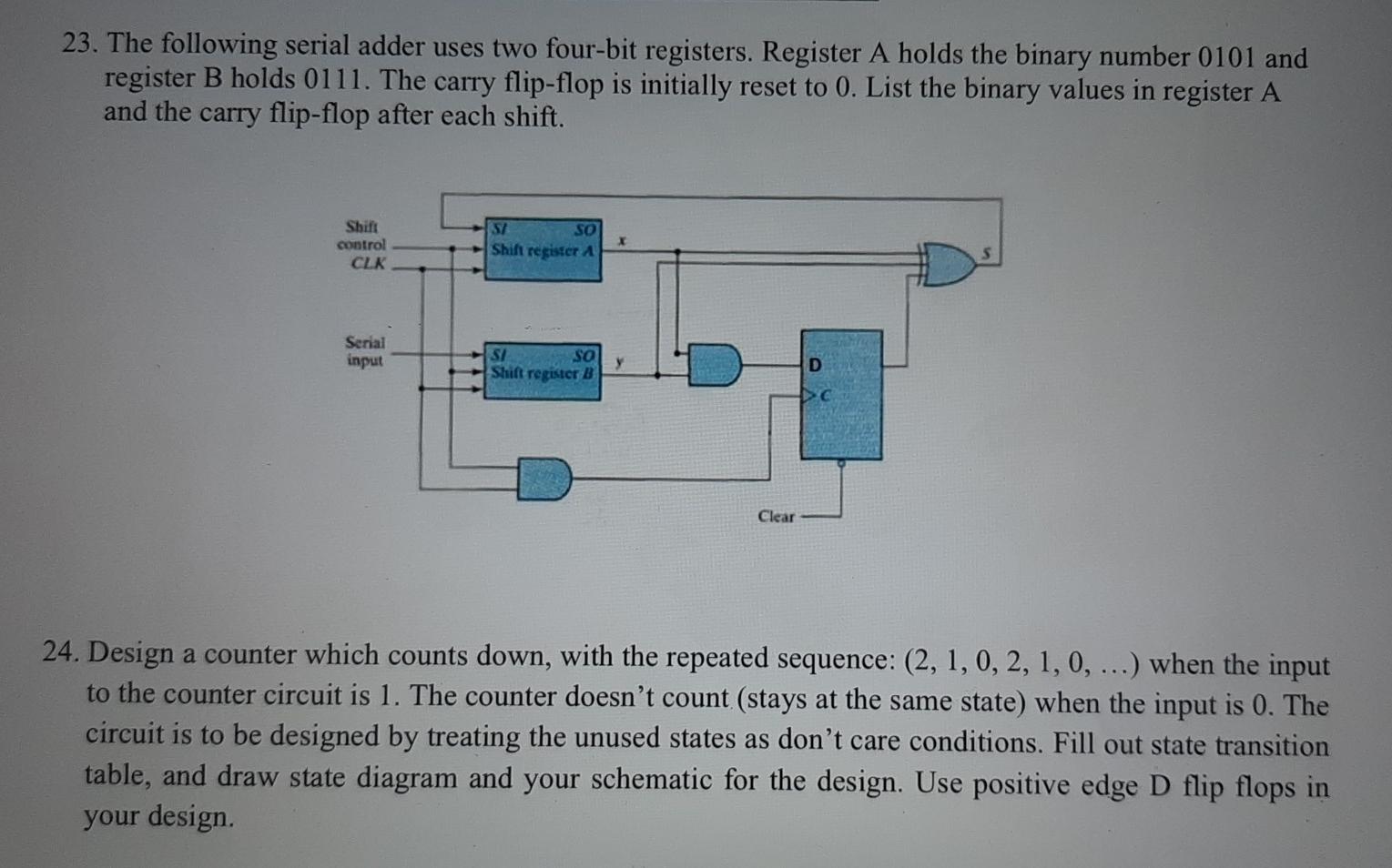 Solved 23. The following serial adder uses two four-bit | Chegg.com