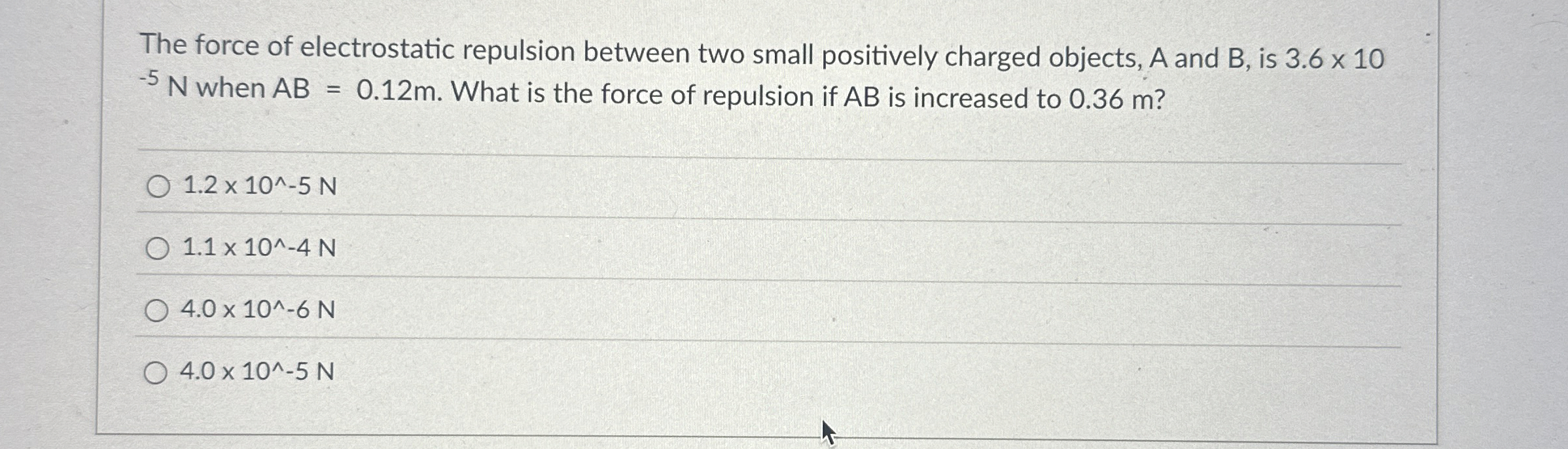 High Quality SOLUTION The force of electrostatic repulsion between two ...