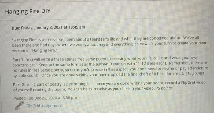 Solved Hanging Fire DIY Due: Friday, January 8, 2021 at | Chegg.com