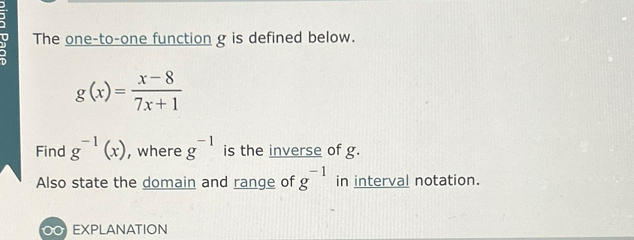 Solved The one-to-one function g ﻿is defined | Chegg.com