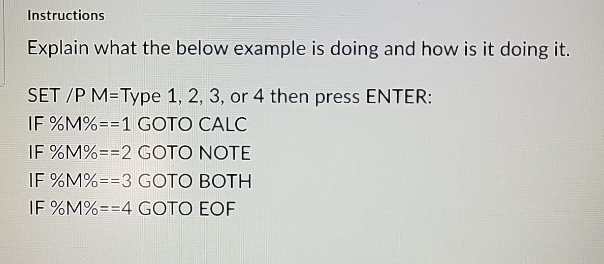 Solved InstructionsExplain what the below example is doing | Chegg.com