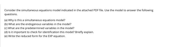 Solved Consider the following simultaneous equations model | Chegg.com
