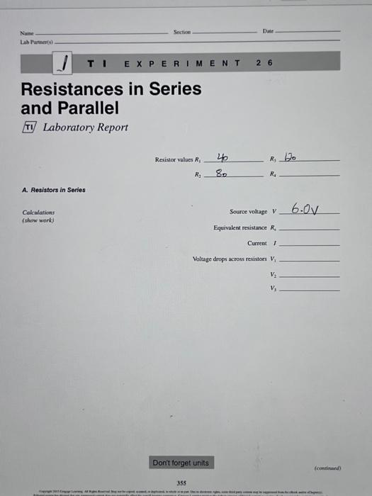 Solved Resistances in Series and Parallel ㅈit Laboratory | Chegg.com