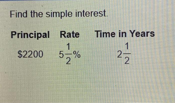 Solved Find The Simple Interest Principal Rate Time In 