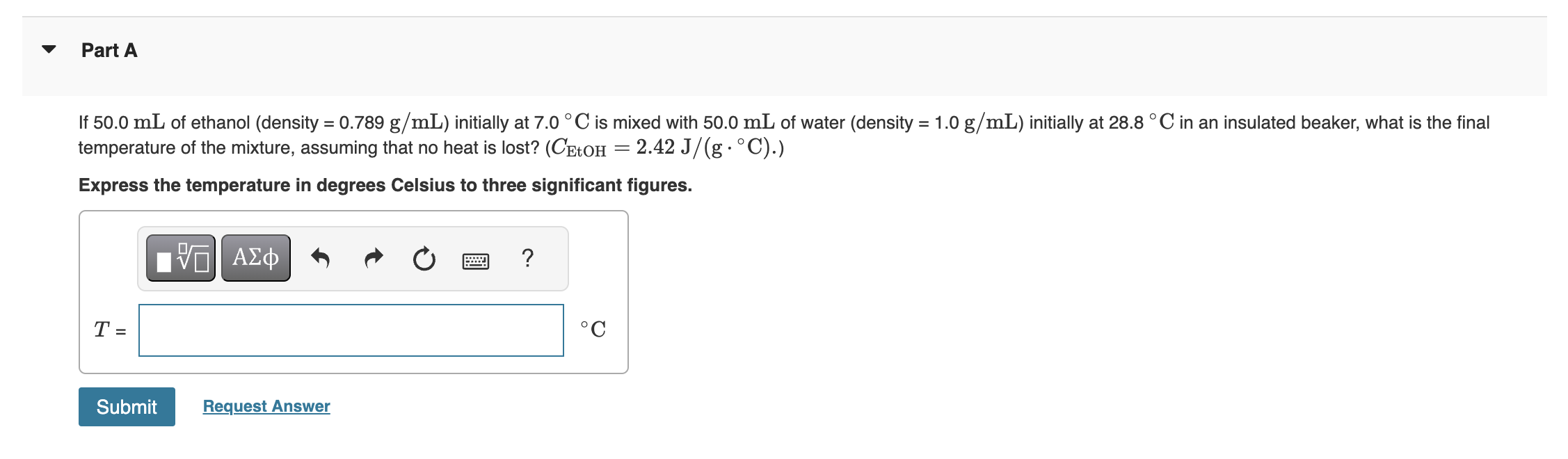 Solved Part AIf 50.0mL ﻿of ethanol (density =0.789gmL ) | Chegg.com