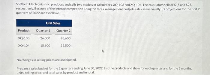 Solved Quarter 1 Product Units Selling Price Total Sales | Chegg.com