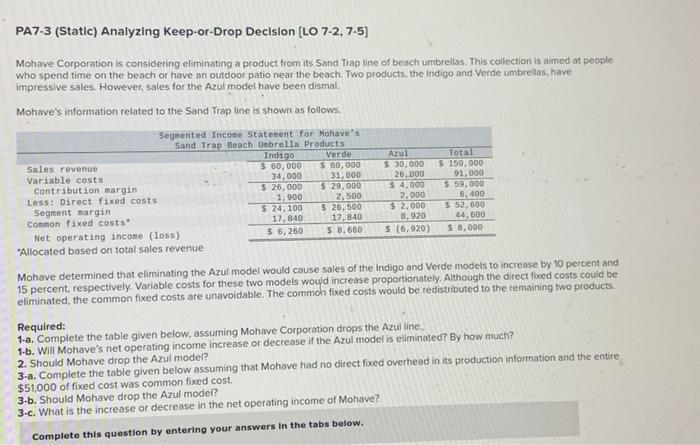 Solved PA7-3 (Static) Analyzing Keep-or-Drop Decision [LO | Chegg.com