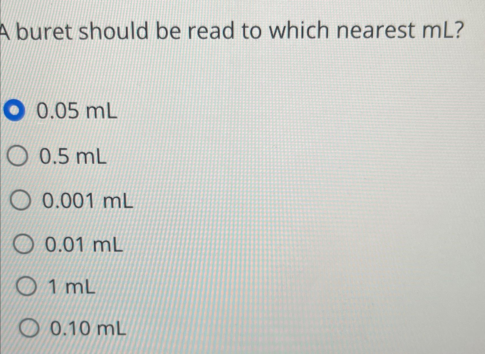 Solved A buret should be read to which nearest | Chegg.com