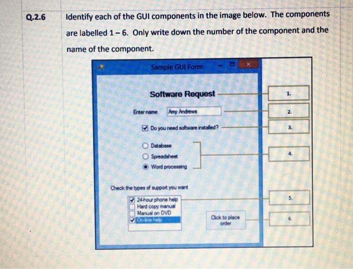Solved Q.2.6 Identify each of the GUI components in the | Chegg.com