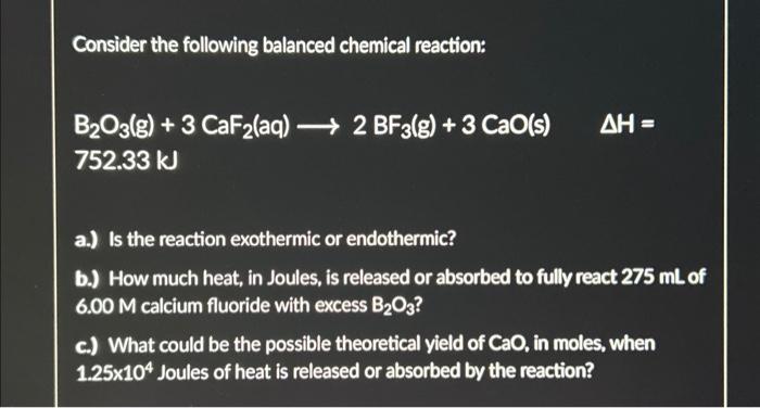 Solved Consider the following balanced chemical reaction: | Chegg.com