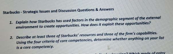 Starbucks - Strategic Issues and Discussion Questions | Chegg.com