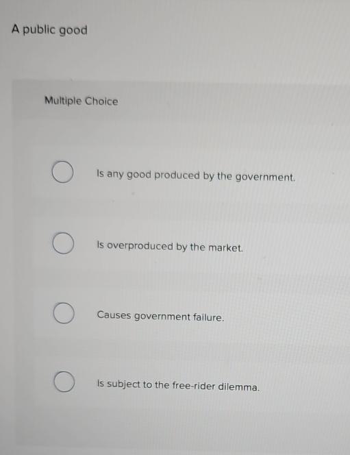 Solved A public goodMultiple ChoiceIs any good produced by | Chegg.com