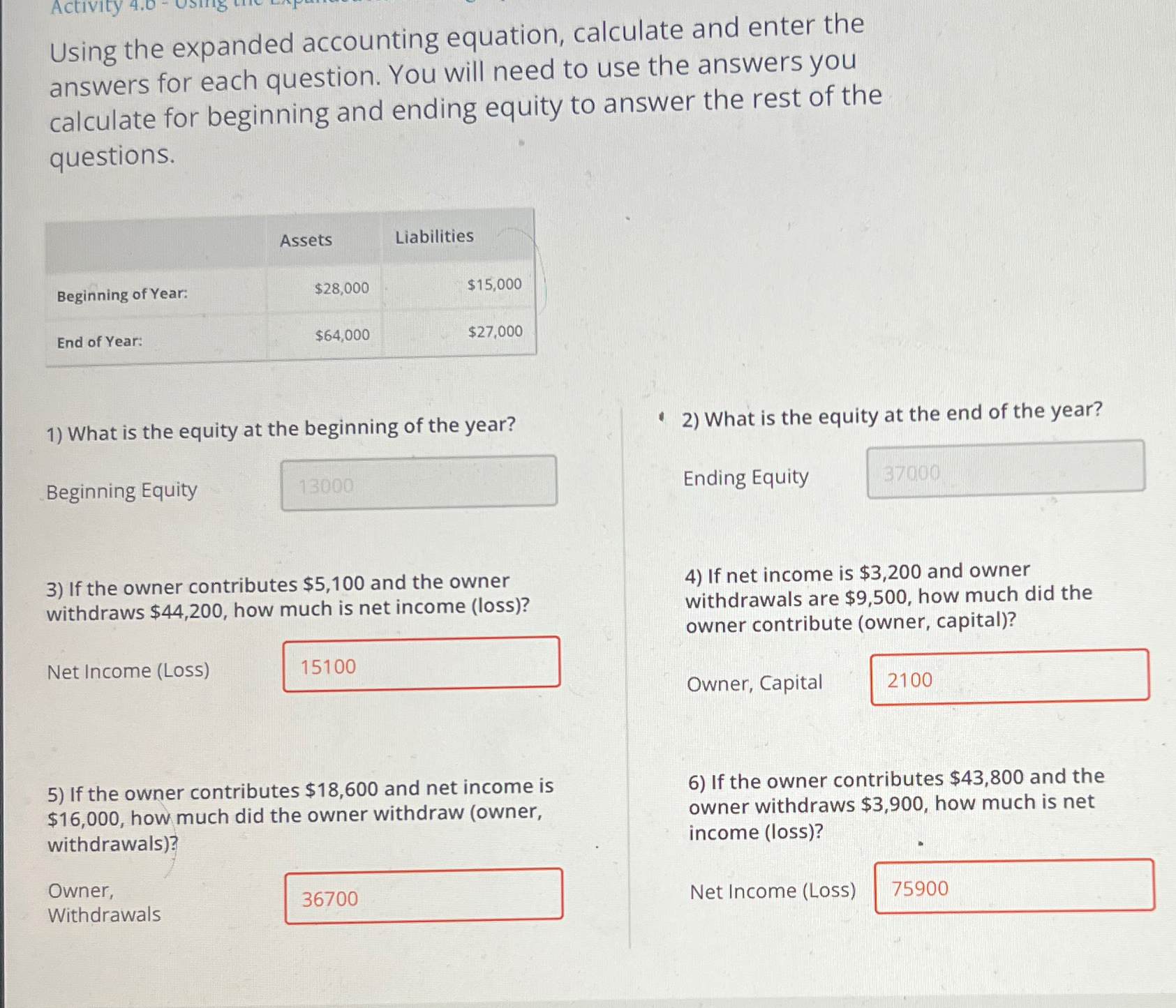 Solved Using the expanded accounting equation, calculate and | Chegg.com