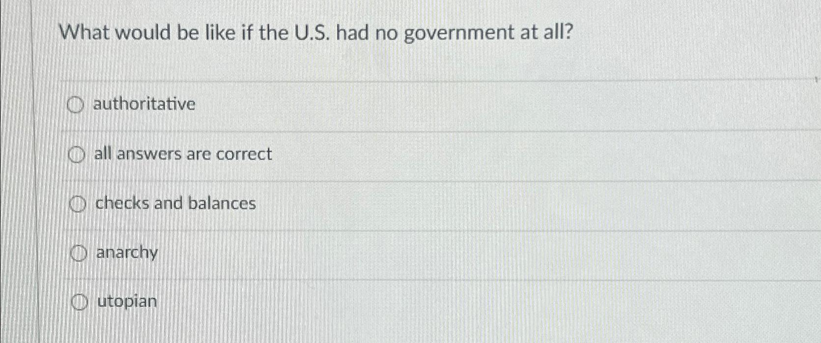 Solved What would be like if the U.S. ﻿had no government at | Chegg.com