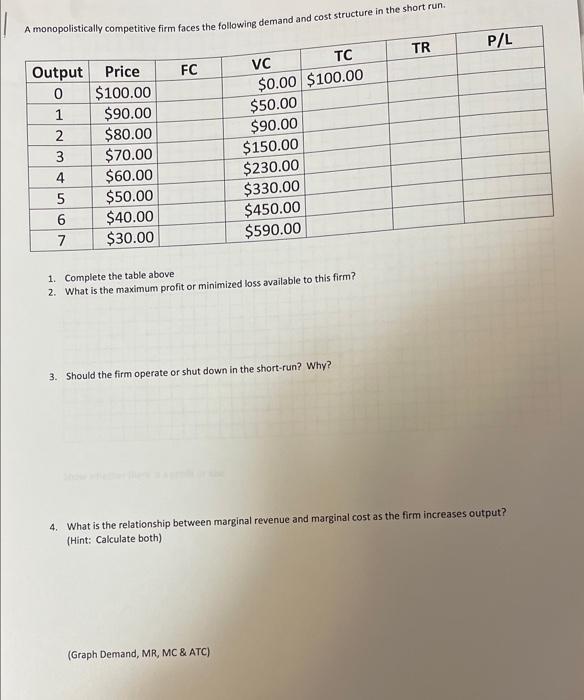 Solved 1. Complete the table above (Hint: Calculate both) | Chegg.com