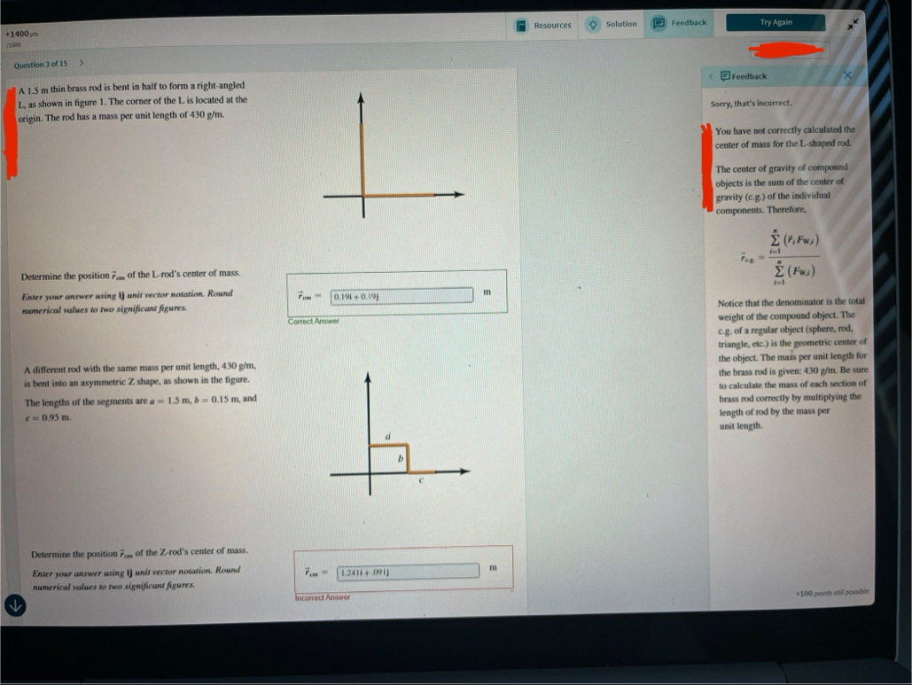 Solved A 1.5 ﻿m thin brass rod is bent in half to form a | Chegg.com