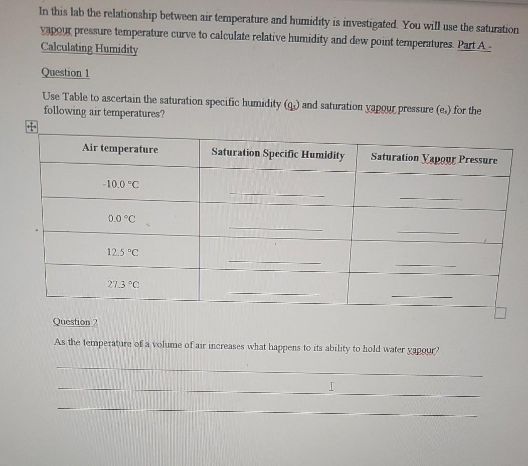 Solved In this lab the relationship between air temperature | Chegg.com