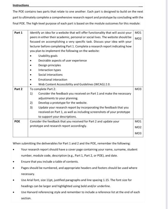 Solved Instructions The POE contains two parts that relate | Chegg.com