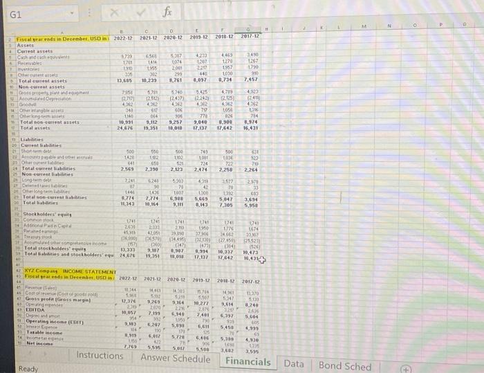 Solved E33 1 2 3 Excel Case #2 - XYZ Company Answer Schedule | Chegg.com