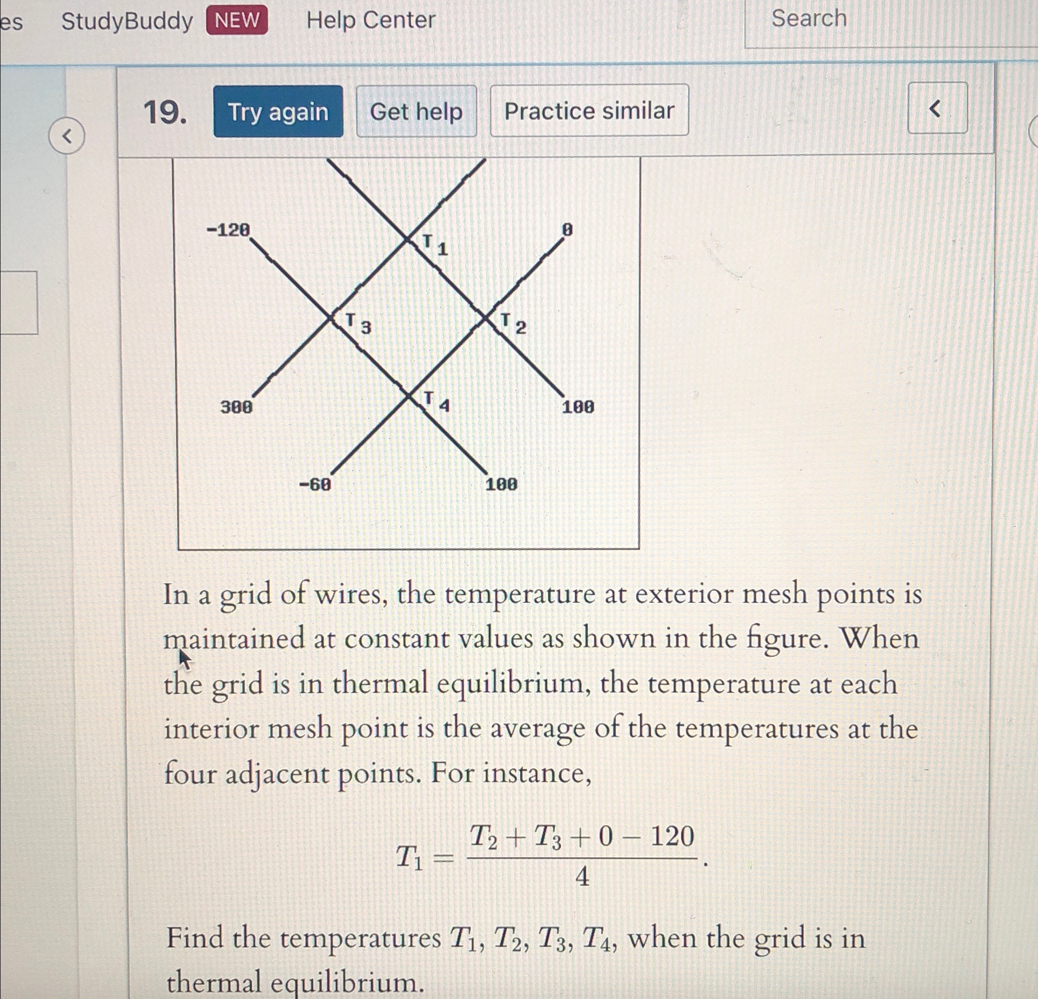 Solved In a grid of wires, the temperature at exterior mesh | Chegg.com