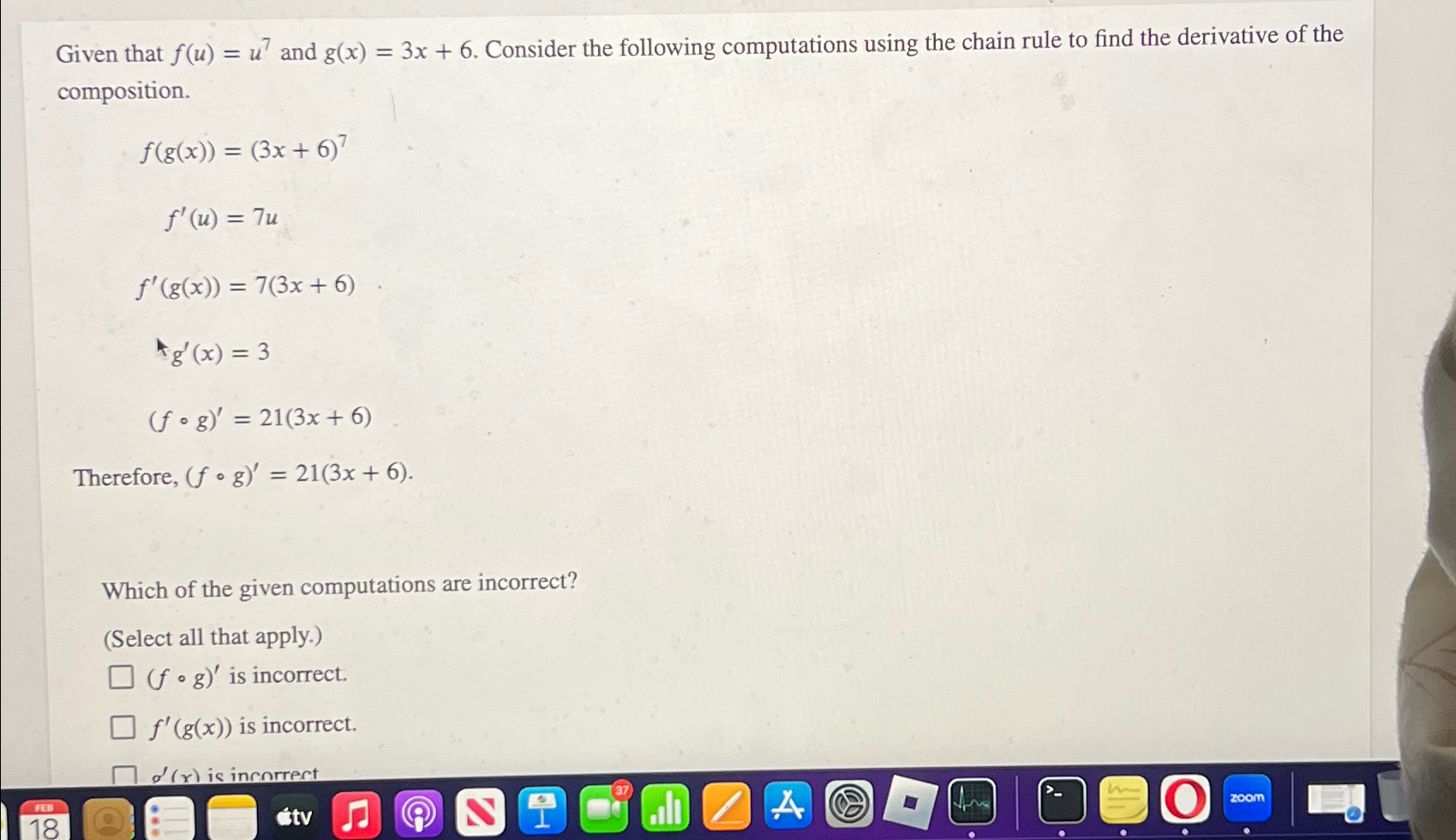Solved Given that f(u)=u7 ﻿and g(x)=3x+6. ﻿Consider the | Chegg.com