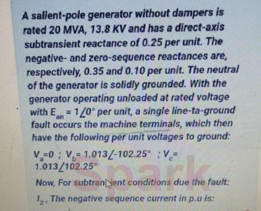 Solved A salient-pole generator without dampers is rated 20 | Chegg.com