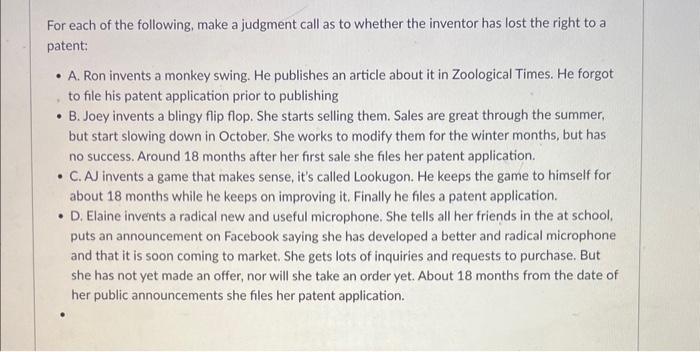 Solved For each of the following, make a judgment call as to | Chegg.com