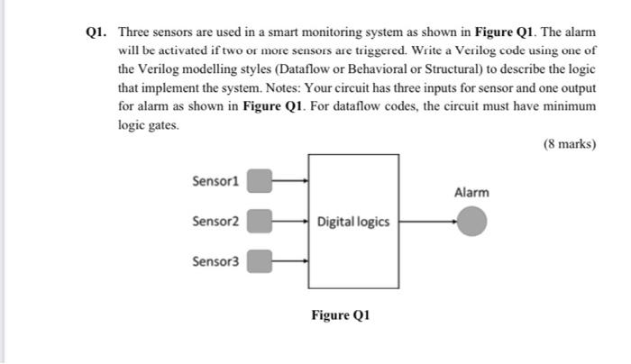 Solved Q1. Three sensors are used in a smart monitoring | Chegg.com
