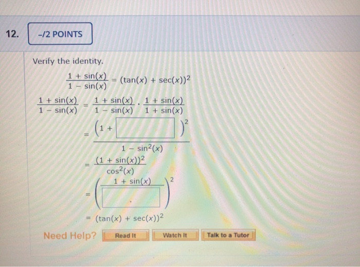 Solved Verify the identity. - = 1 + tana(y) 1 - sin?(y) Use | Chegg.com