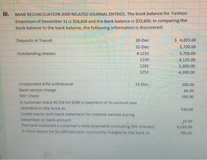 Solved BANK RECONCILIATION AND RELATED JOURNAL ENTRIES. The | Chegg.com