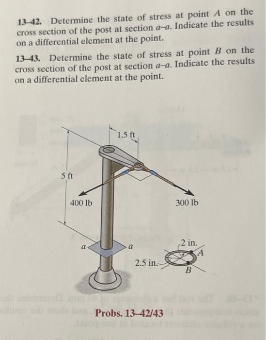Solved 13-42. Determine the state of stress at point A on | Chegg.com