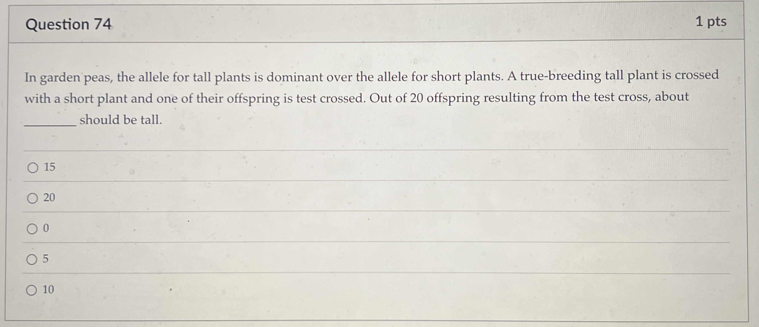 Solved Question 741 ﻿ptsIn garden peas, the allele for tall | Chegg.com