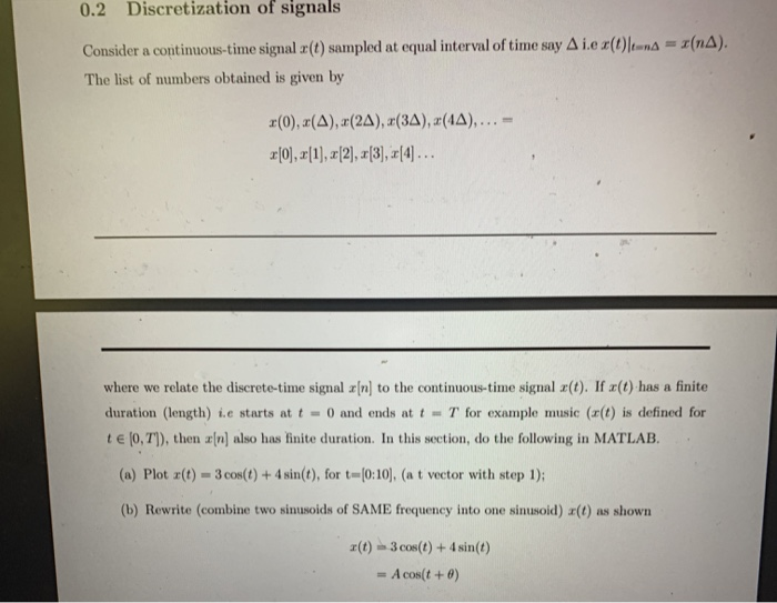 Solved 0.2 Discretization of signals Consider a | Chegg.com