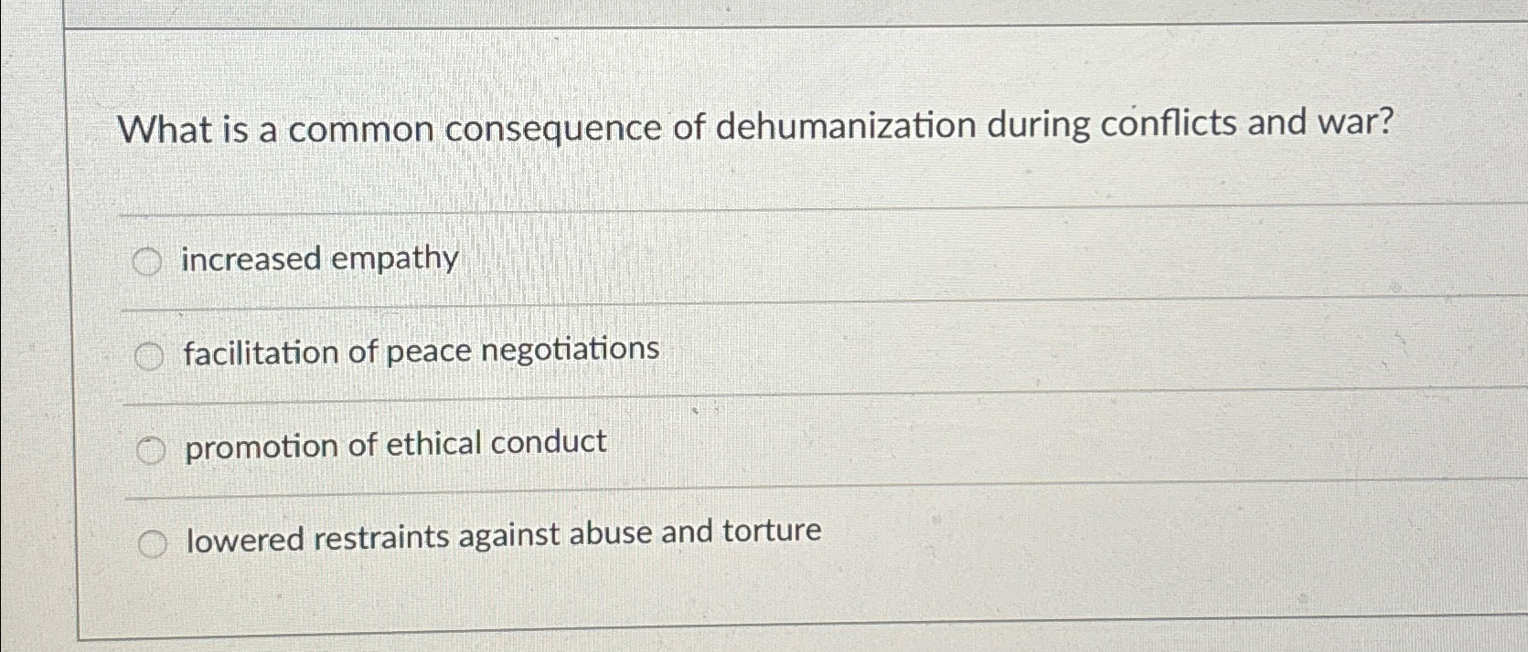 Solved What is a common consequence of dehumanization during | Chegg.com
