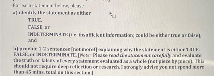 Solved For each statement below, please a) identify the | Chegg.com