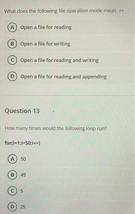 Solved What does the following file operation mode mean:r+ | Chegg.com
