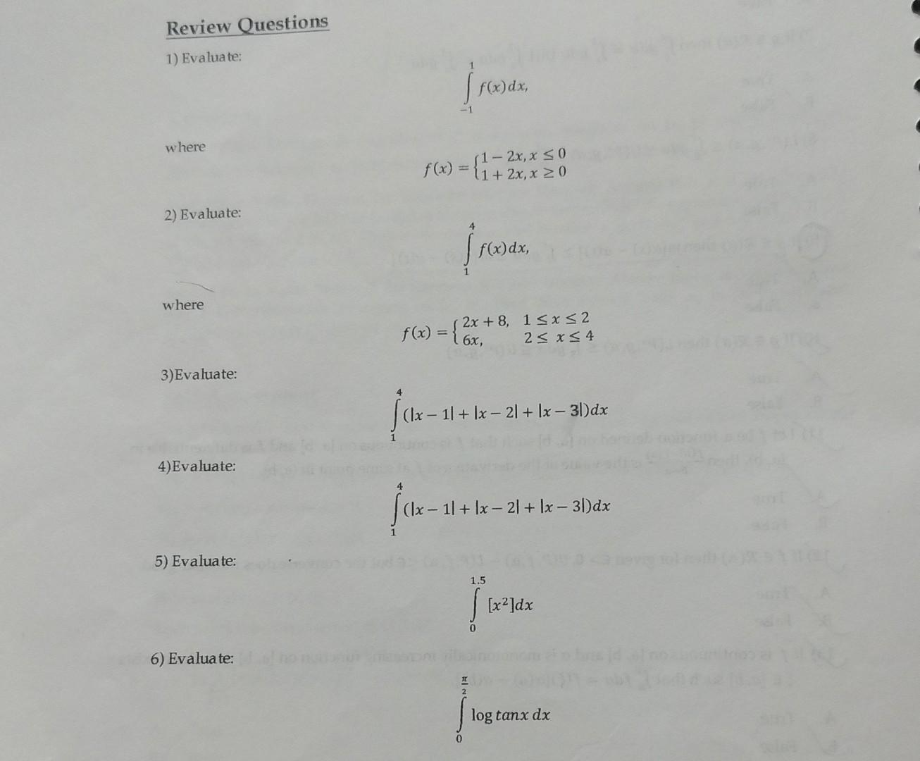 Solved Review Questions 1) Evaluate: ∫−11f(x)dx where | Chegg.com