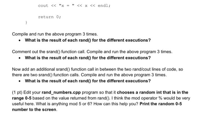 Solved pts in total) Part 4: rand() and conditional | Chegg.com