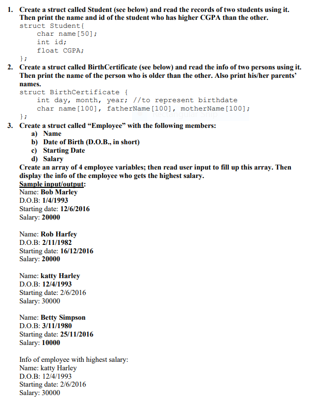 Solved 1. Create a struct called Student (see below) and | Chegg.com