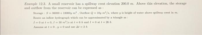 Solved Example 12.3. A small reservoir has a spillway crest | Chegg.com