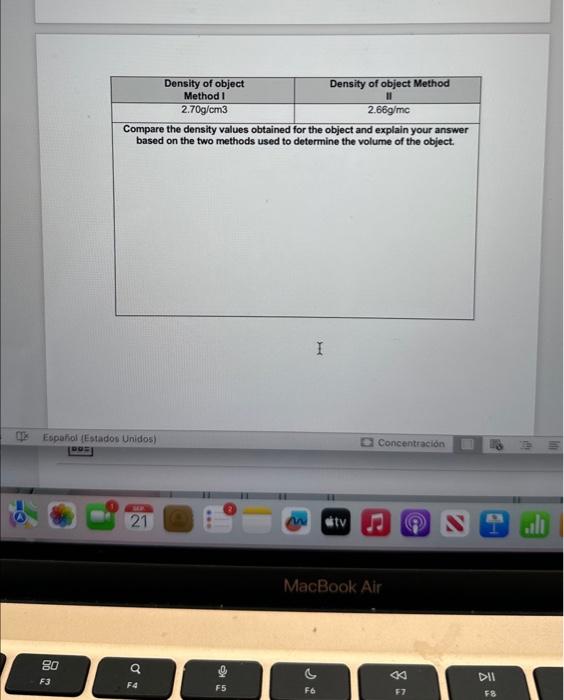 Solved \begin{tabular}{|c|c|} \hline Density of object | Chegg.com