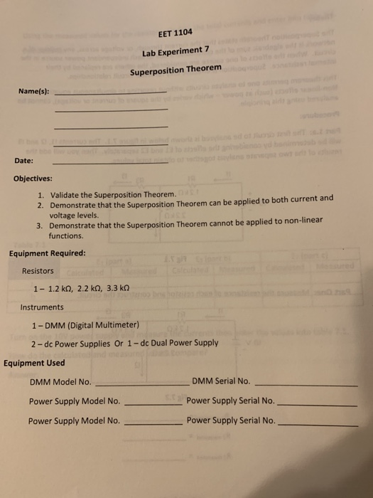 Solved EET 1104 Lab Experiment 7 Superposition Theorem | Chegg.com