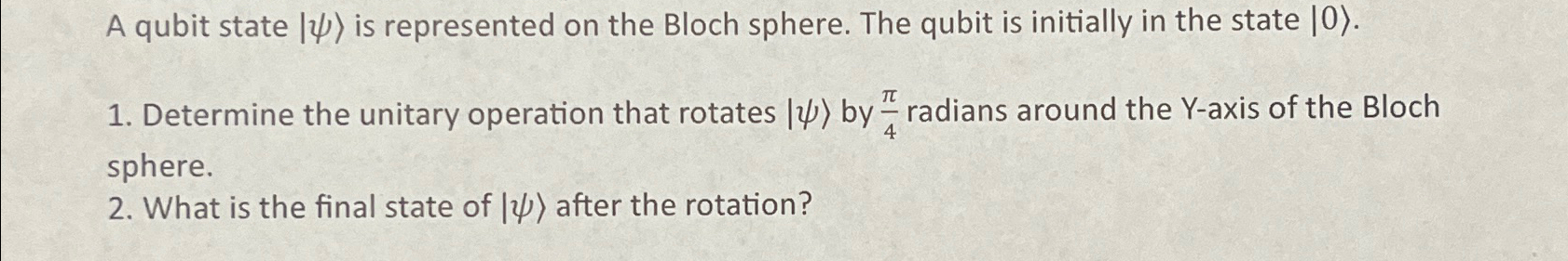 Solved A qubit state |ψ:| ﻿is represented on the Bloch | Chegg.com
