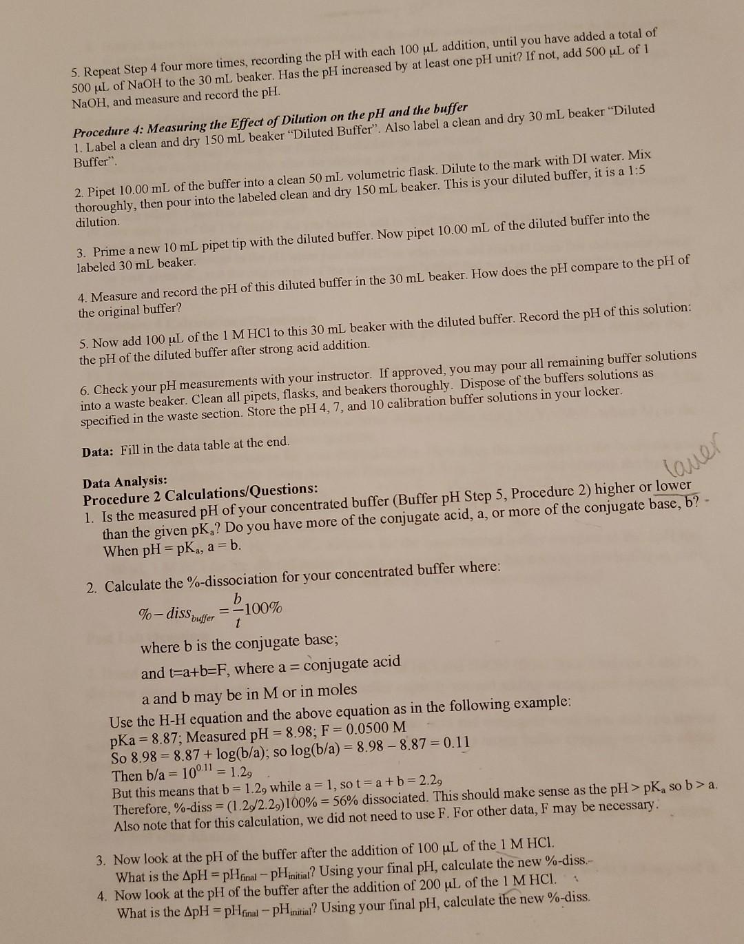 Experiment 6: Buffers Prelab: In addition to a | Chegg.com