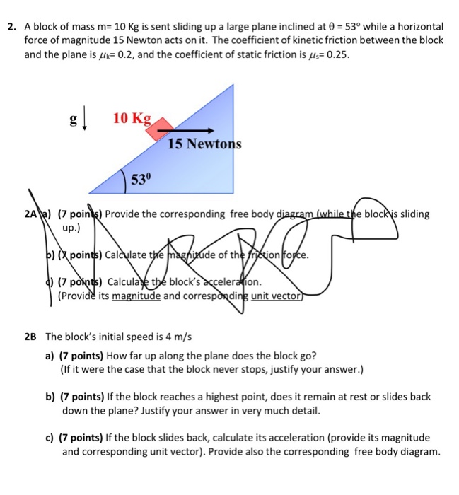 Solved 2. A block of mass m= 10 Kg is sent sliding up a | Chegg.com