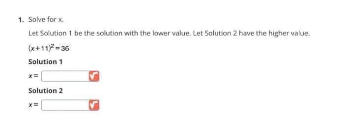 Solved 1. Solve for x. Let Solution 1 be the solution with | Chegg.com