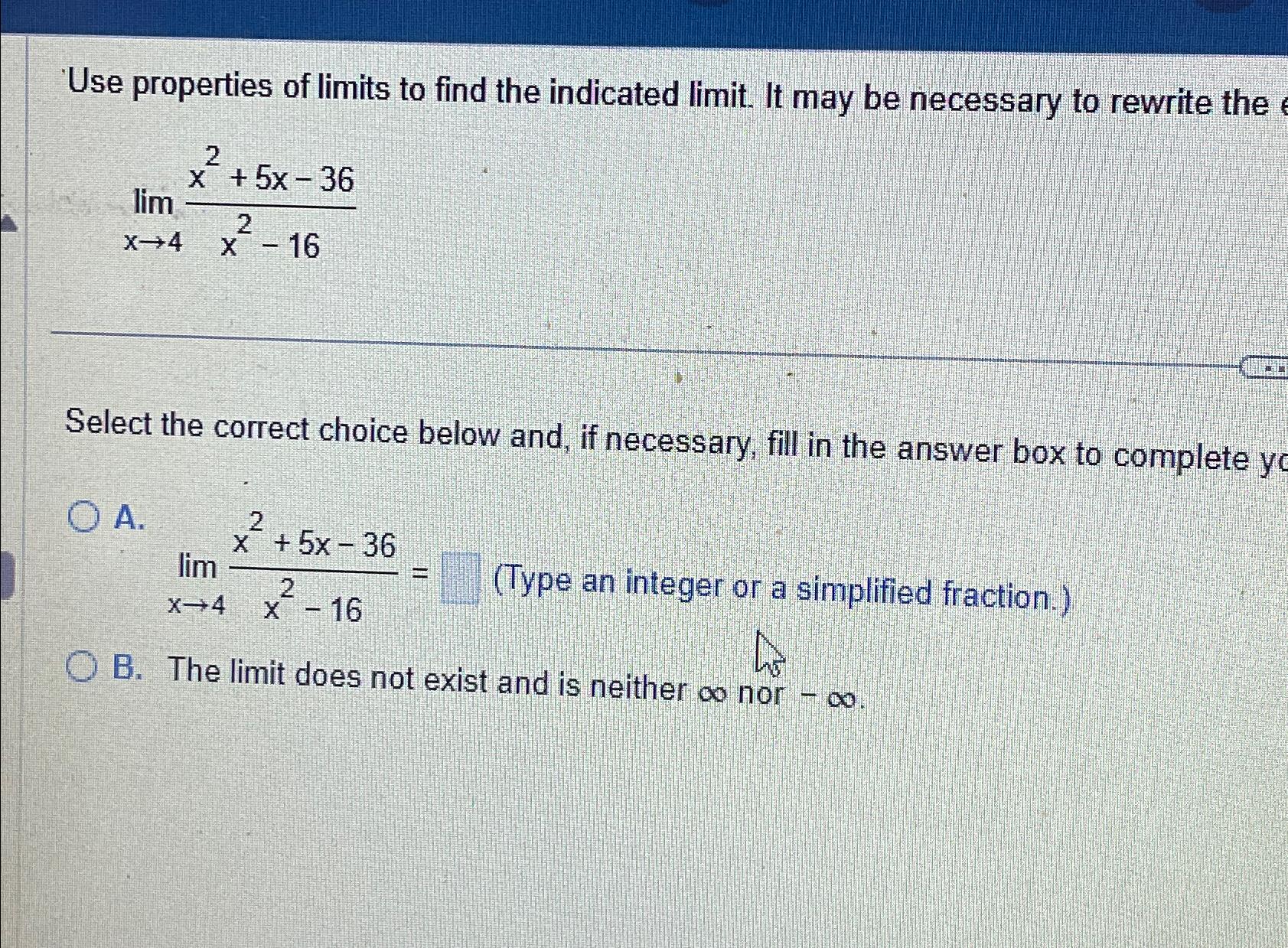 Solved Use properties of limits to find the indicated limit. | Chegg.com