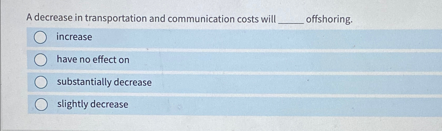Solved A decrease in transportation and communication costs | Chegg.com
