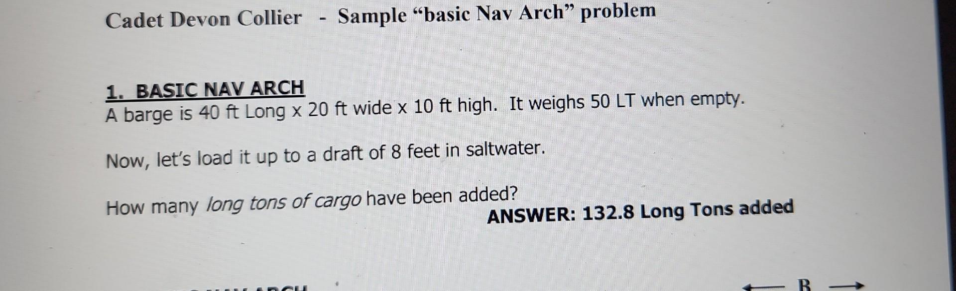 Solved Cadet Devon Collier - Sample "basic Nav Arch" problem | Chegg.com